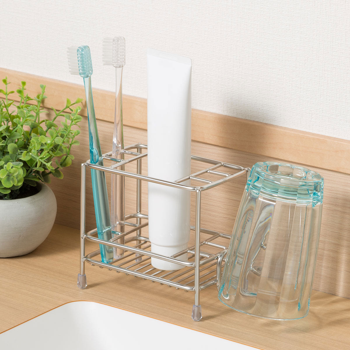 STAINLESS STEEL WIRE TOOTHBRUSH HOLDER SQUARE